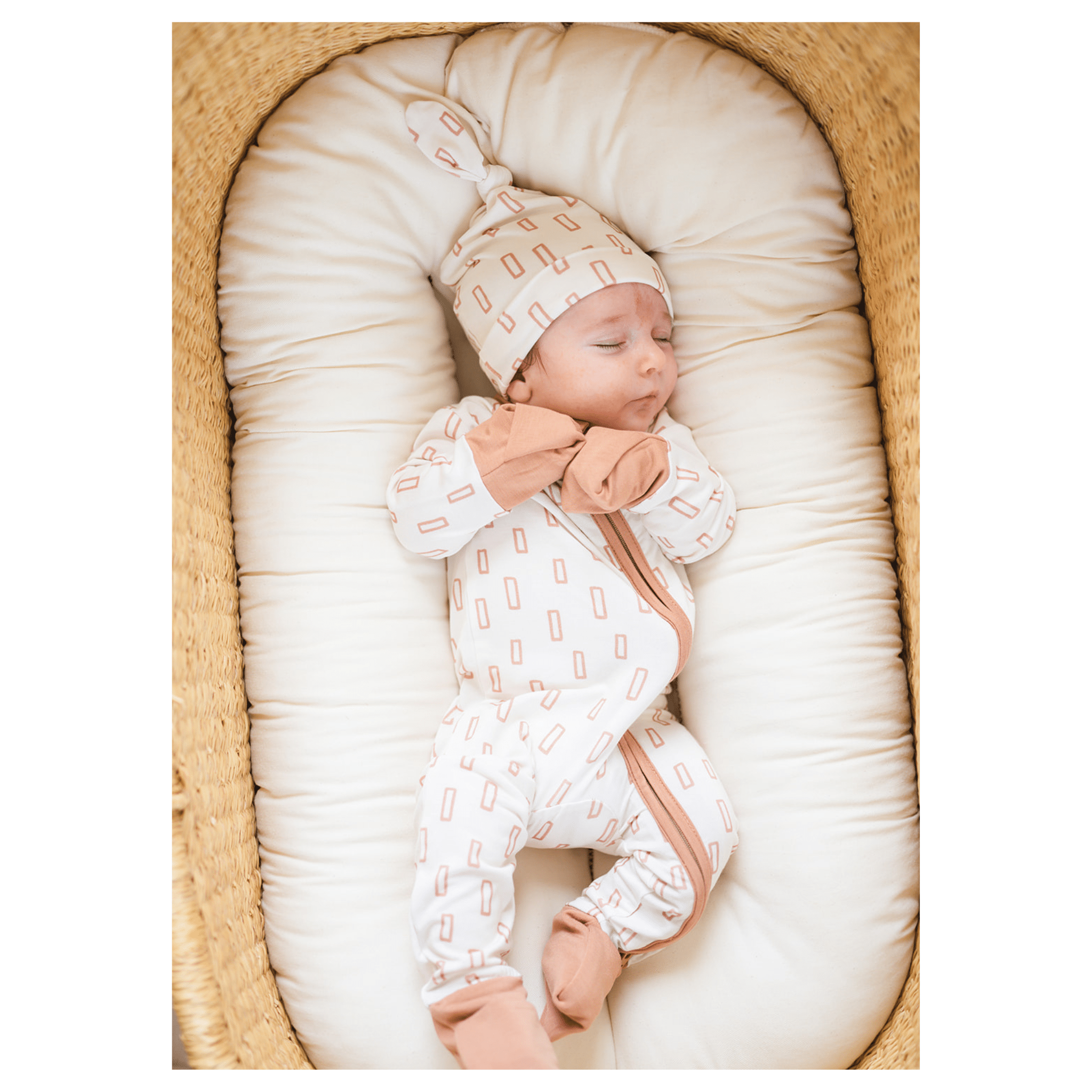 Neutral Rectangle Bamboo Baby Pajamas | Zipper romper - Harp Angel Boutique