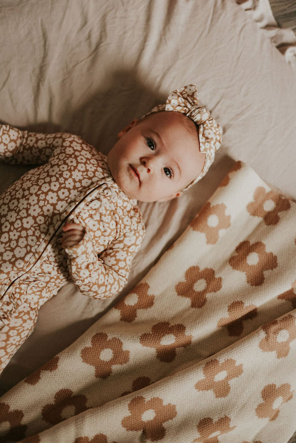 Ruffle Zipper One Piece - Mocha Ditsy Floral - Harp Angel Boutique